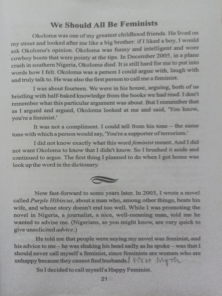 We Should All Be Feminists: Adichie | PDF | Anger | Gender