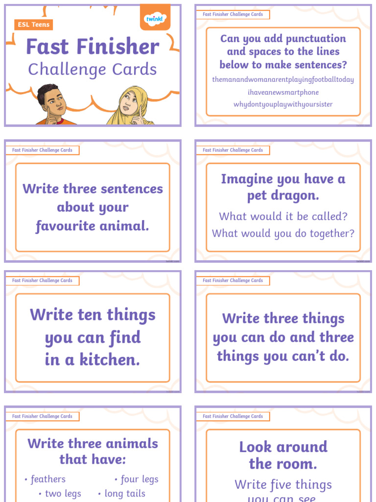 ESL Fast Finisher Challenges | PDF | English As A Second Or Foreign ...