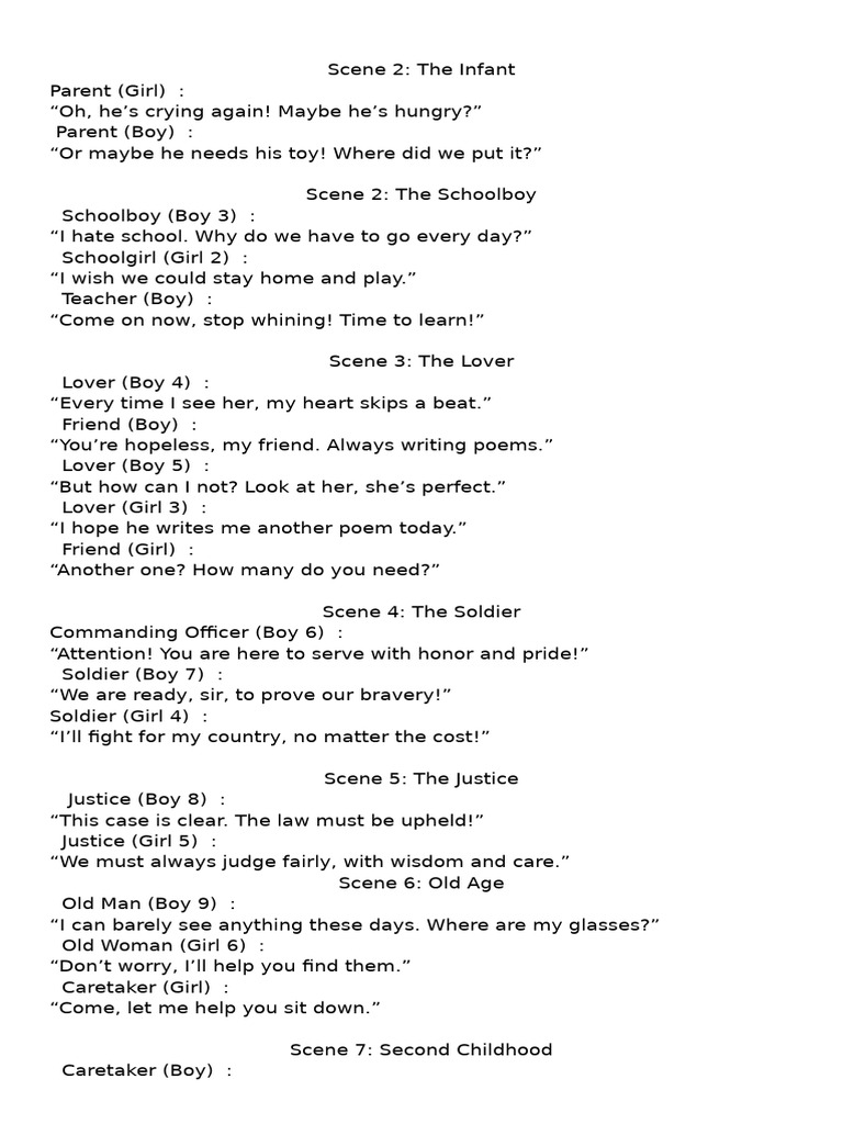 Seven Ages of Man Skit Dialogues. | PDF | Poetry