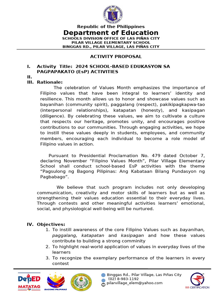 Esp Activity Proposal 2024-25 | PDF