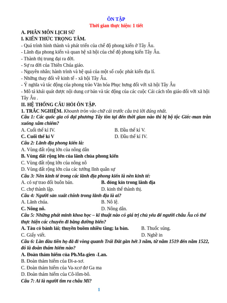 De Cuong On Tap Lich Su Dia Li 7 Giua HK 1 Nam 2022 2023 | PDF