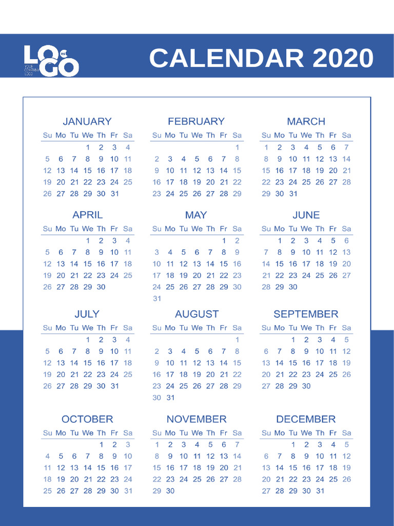 Blue Simple Company Calendar 2020-WPS Office | PDF