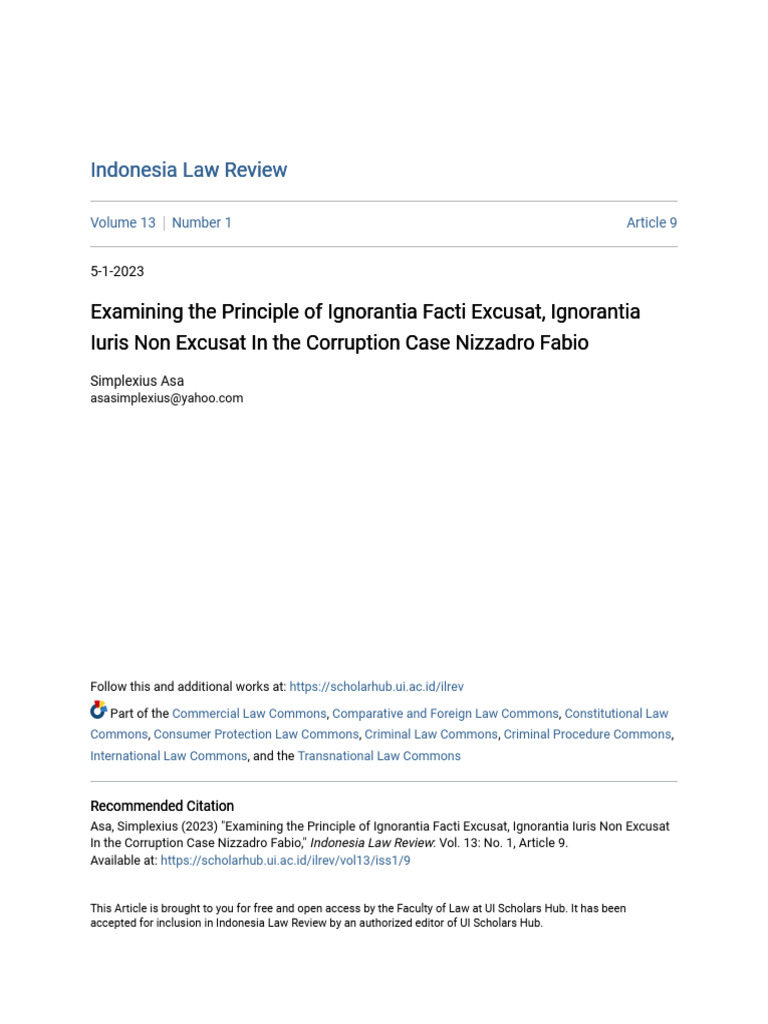 Examining The Principle of Ignorantia Facti Excusat | PDF | Mens Rea ...