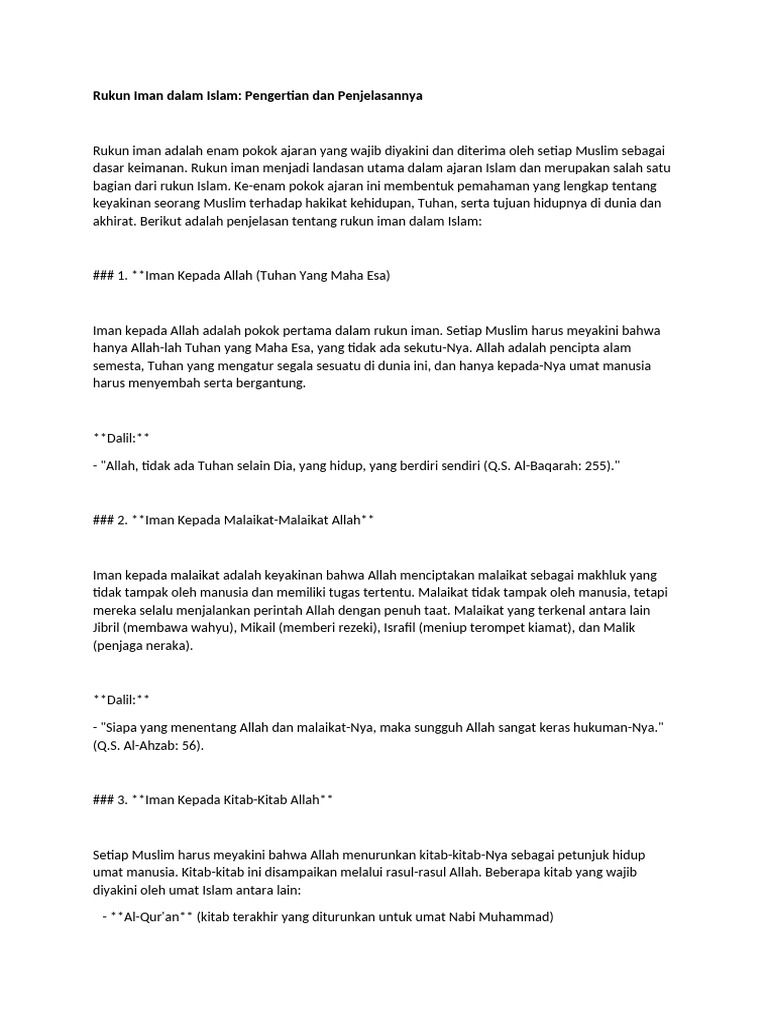 Rukun Iman dalam Islam: Penjelasan Lengkap | PDF | Politik | Agama ...