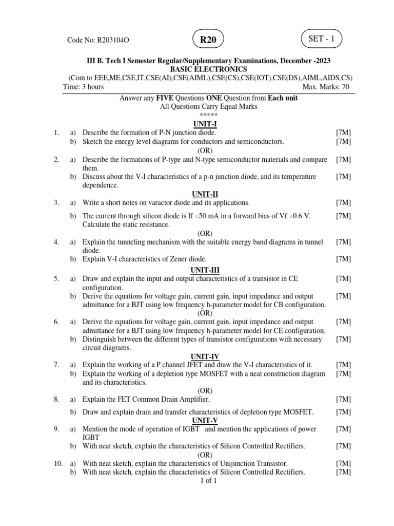 Basic Electronics Dec 2023 | PDF | Field Effect Transistor | Rectifier