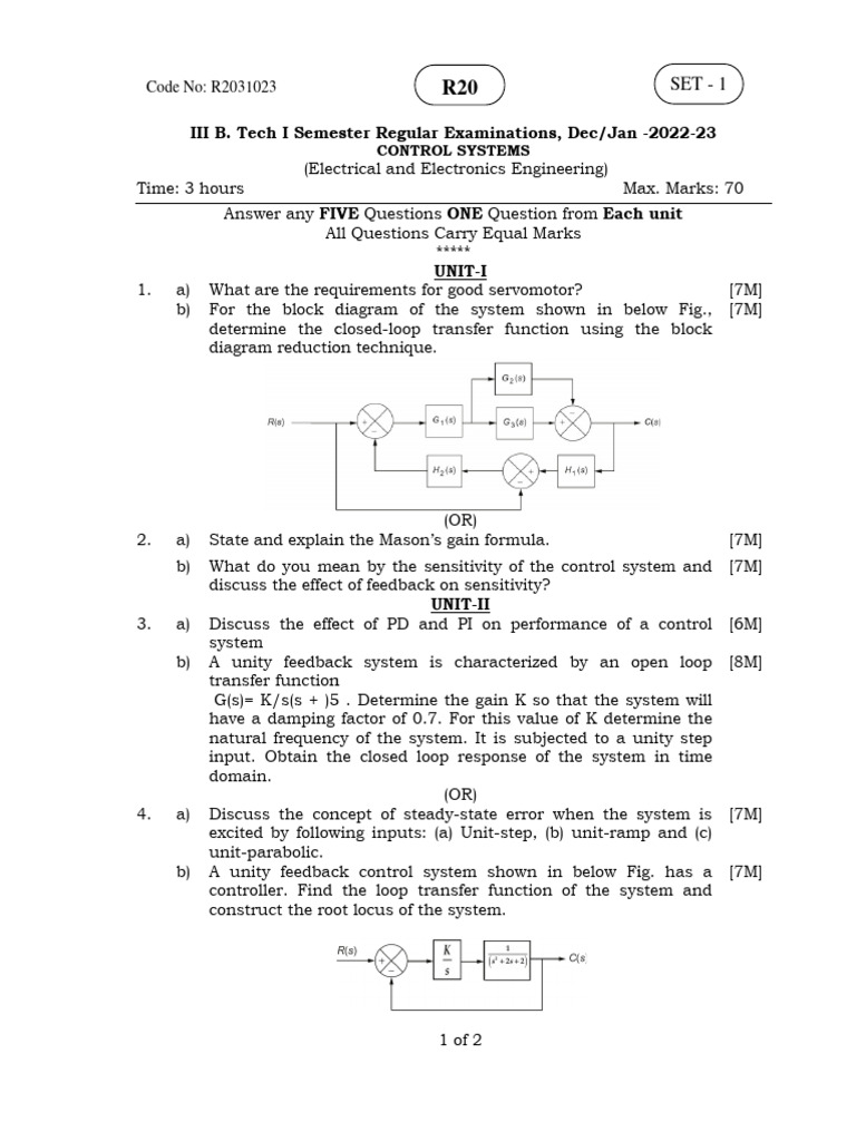 Control Systems Jan 2023 | PDF | Feedback | Control Theory