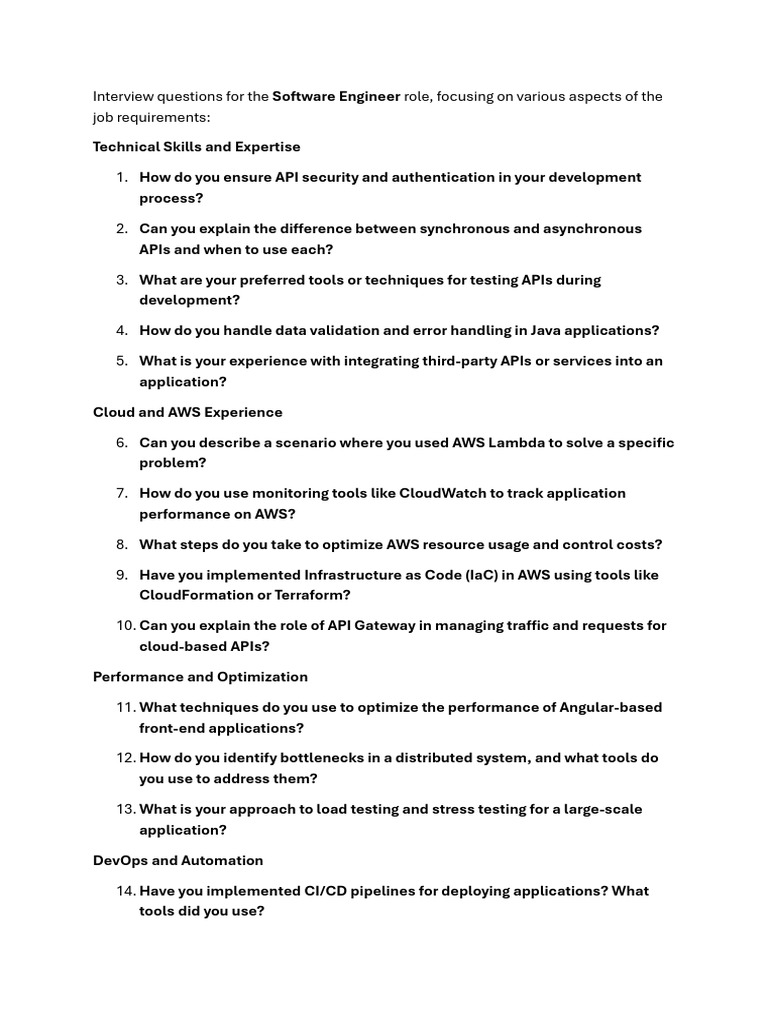 Software Engineer Interview Questions Guide | PDF | Databases | Cloud ...