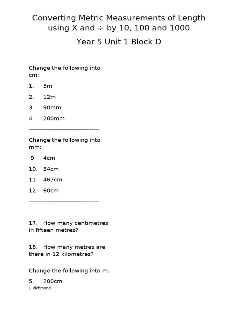 Converting Metric Length Units-1 | PDF