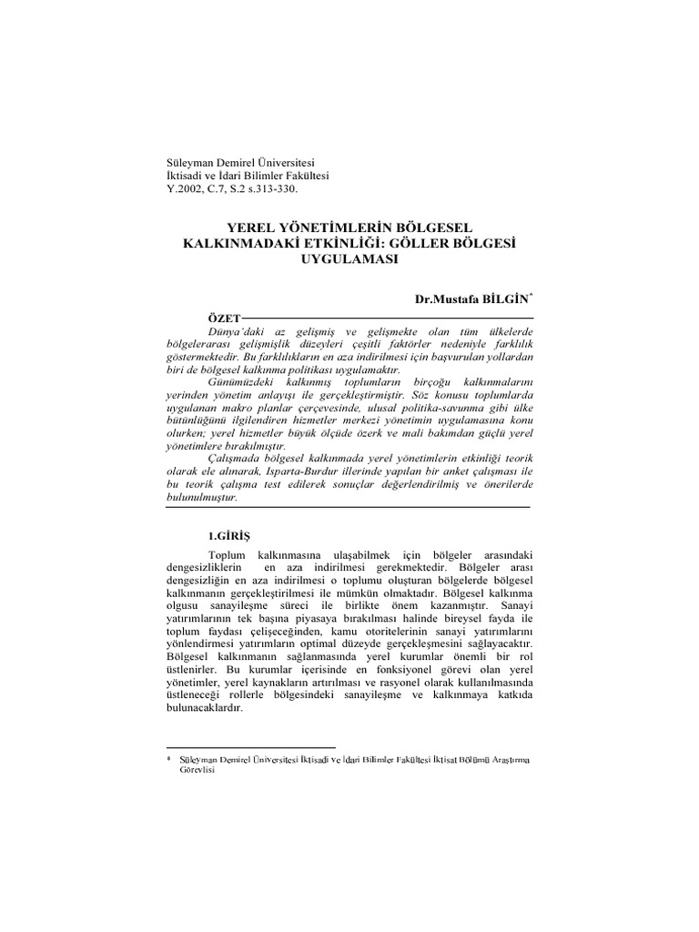 Yerel Y Netimlerin B Lgesel Kalk Nmadaki Etkinli I G Ller B Lgesi Uygulamas (#223532) - 195081 | PDF