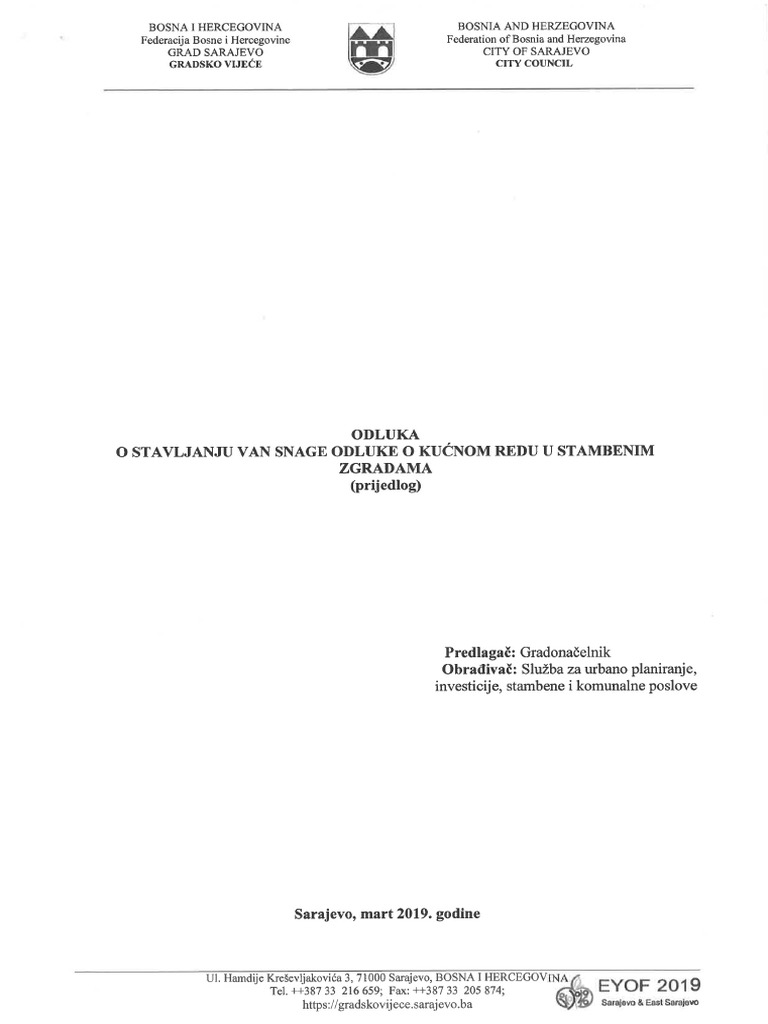 Tačka 6. Prijedlog Odluke o Stavljanju Van Snage Odluke o Kućnom Redu U ...