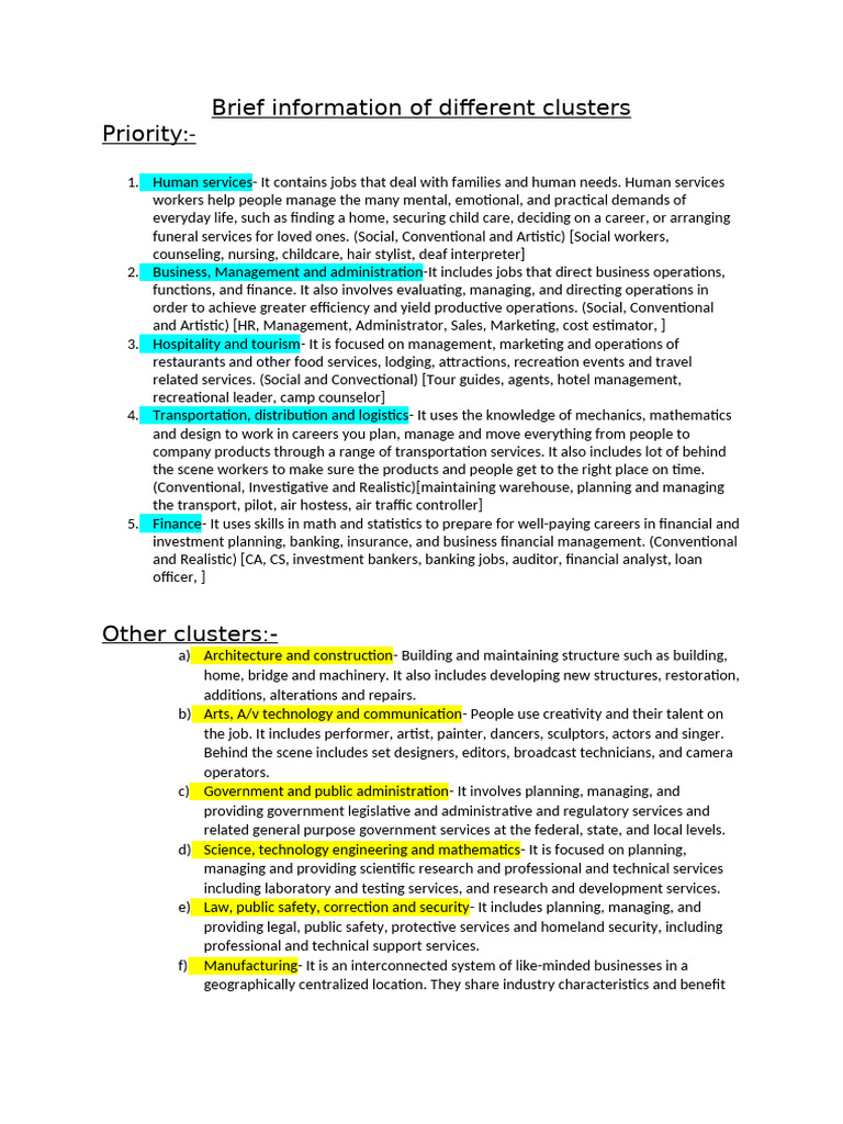 Overview of Career Clusters | PDF | Marketing | Business