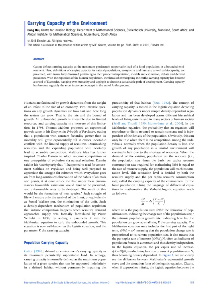 Hui 2015 - Carrying Capacity Earth | PDF | Logistic Function | Natural ...