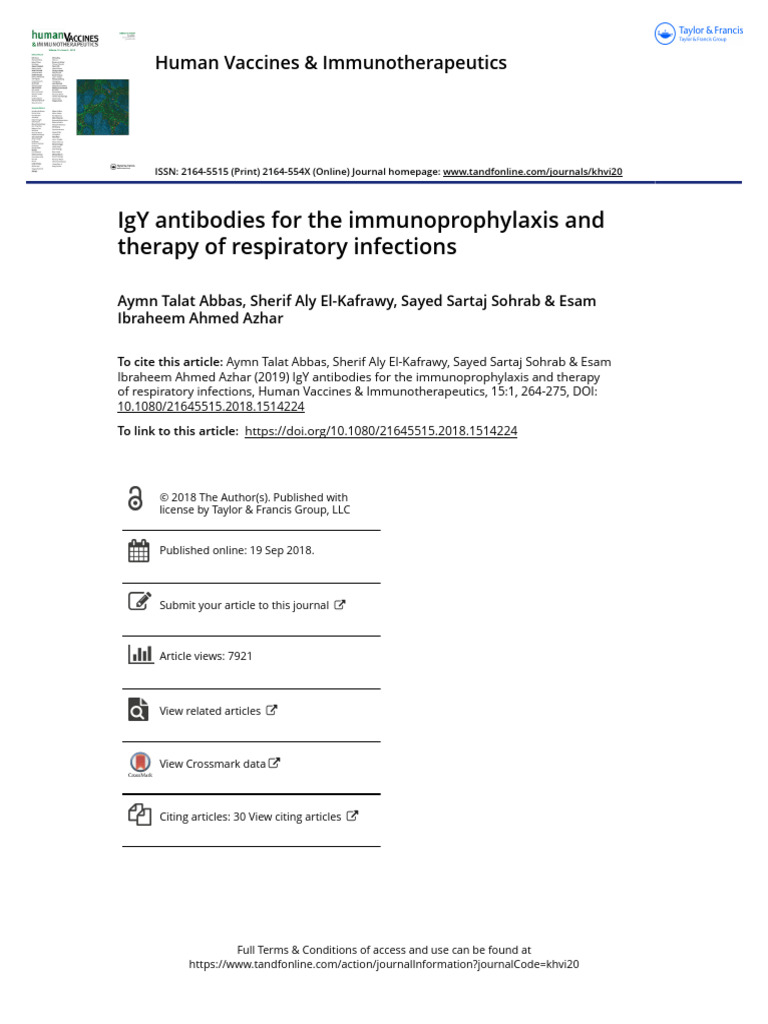IgY Antibodies For The Immunoprophylaxis and Therapy of Respiratory Infections | PDF | Influenza ...