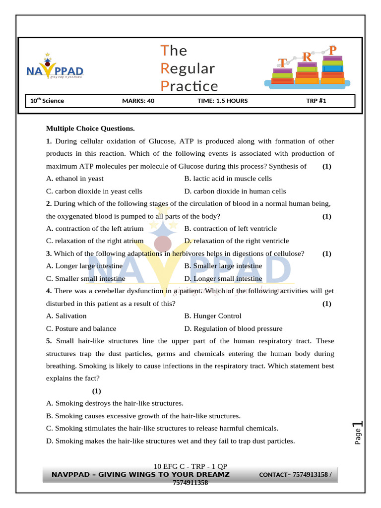 10 Science Efg C - TRP - 1 QP | PDF | Fetus | Respiratory System