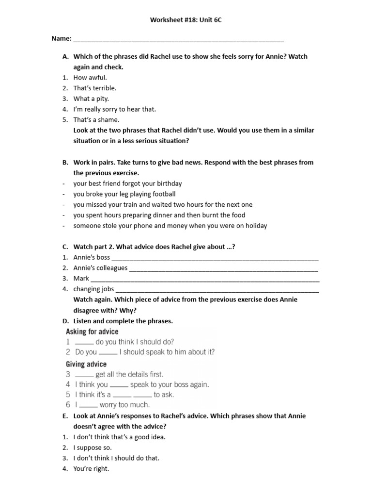Empathy and Advice Worksheet | PDF