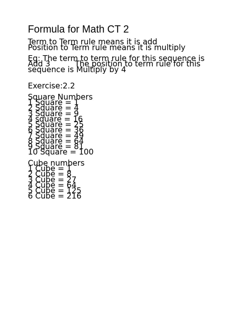 Formula for Math CT 2 | PDF
