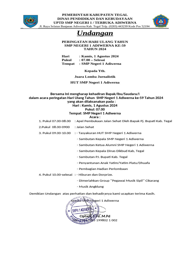Undangan HUT STUNA Ke 59 | PDF