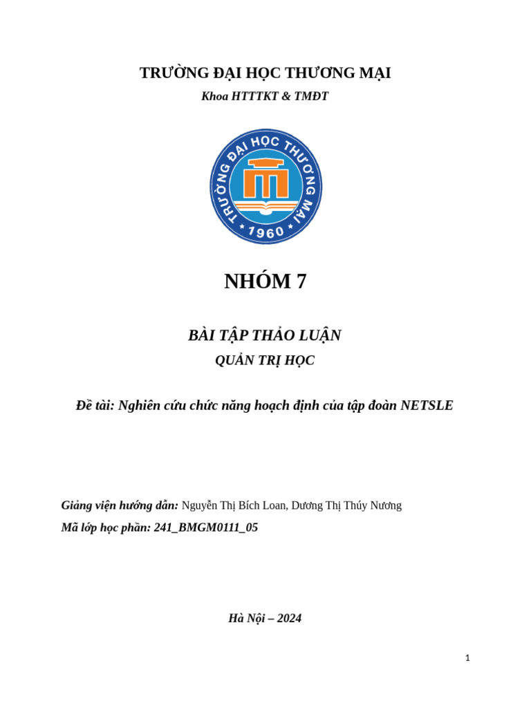 BÀI THẢO LUẬN QTH Nhóm 7 | PDF