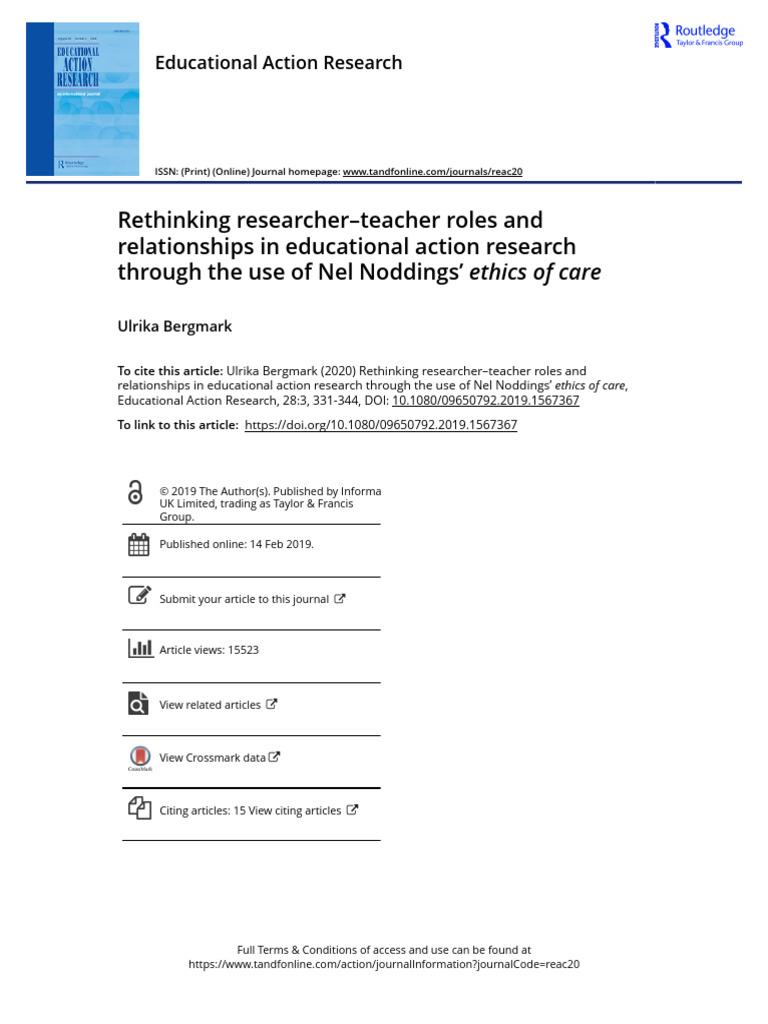 Rethinking Researcher Teacher Roles and Relationships in Educational ...