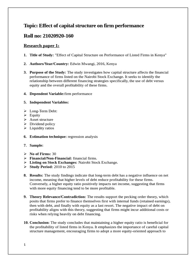 Research Paper | PDF | Capital Structure | Equity (Finance)