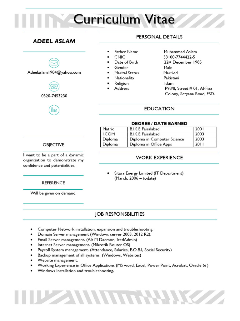 CV Adeel Aslam | PDF | Computing | Computer Science