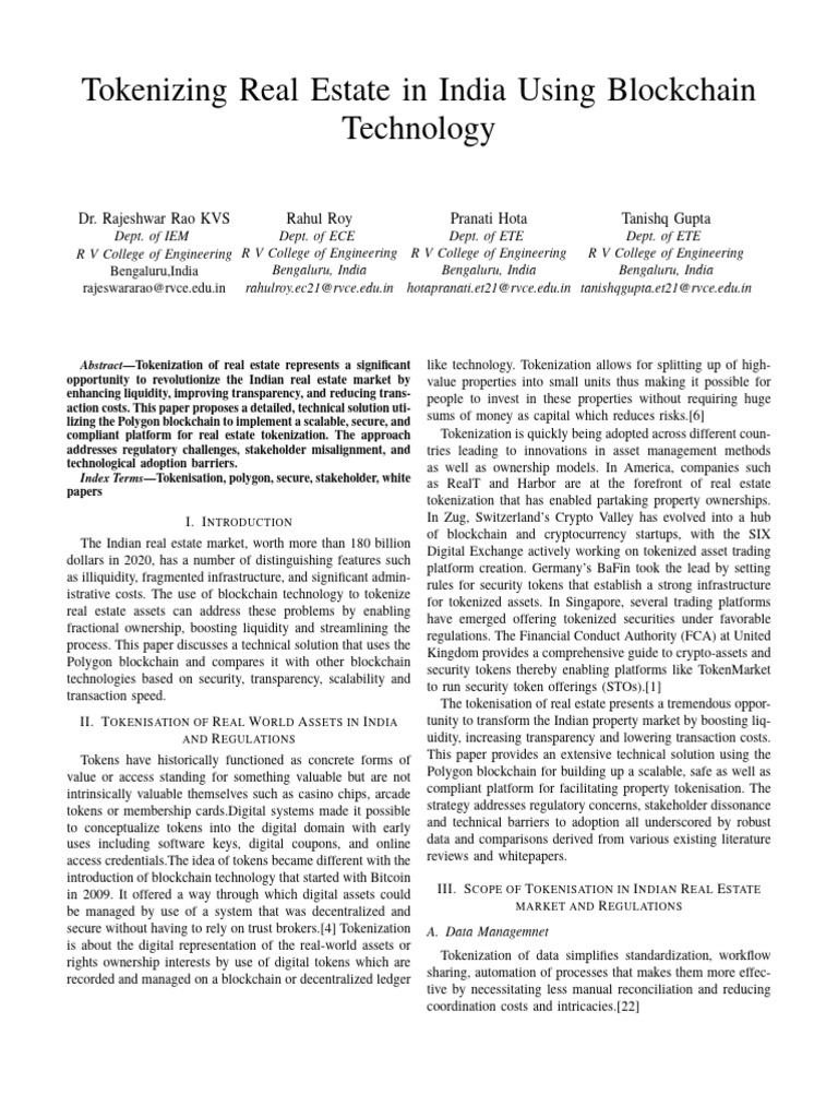 Tokenizing Real Estate in India Using Blockchain Tech | PDF | Cryptocurrency | Database Transaction