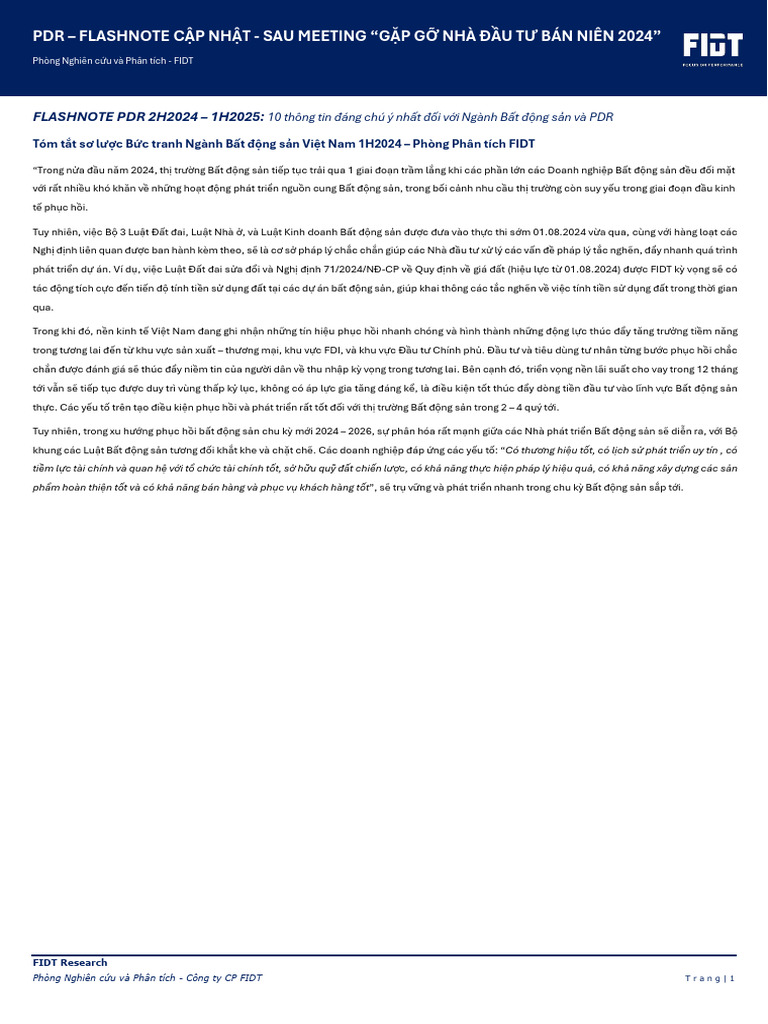 FLASHNOTE PDR GAP GO NHA DAU TU 8 2024 9bd18ac78a | PDF