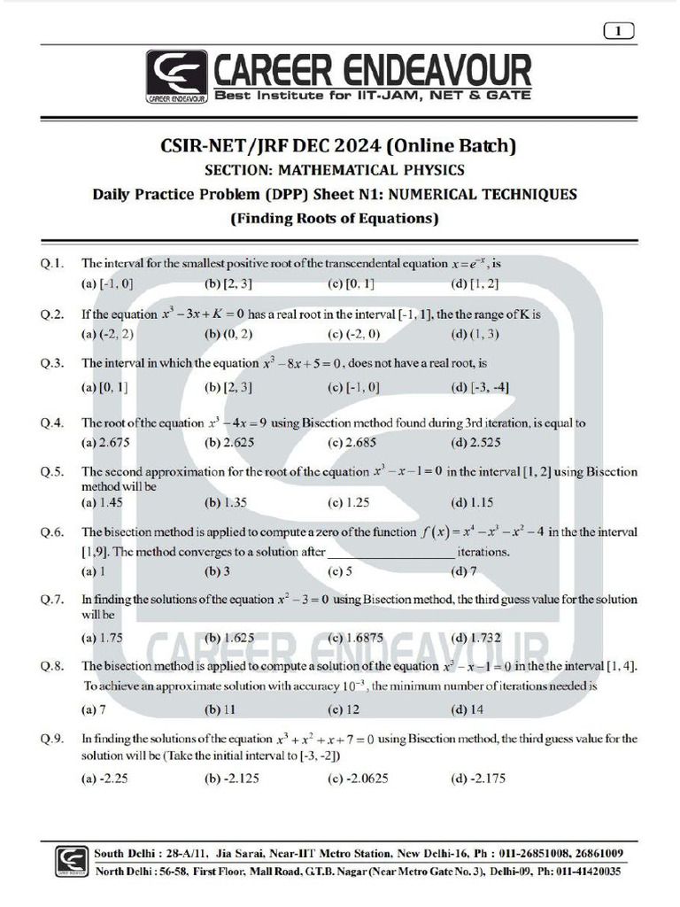 DPP 1 Numerical Techniques.. | PDF