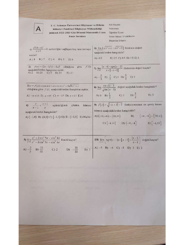 Mat (1) Vize-2023 | PDF