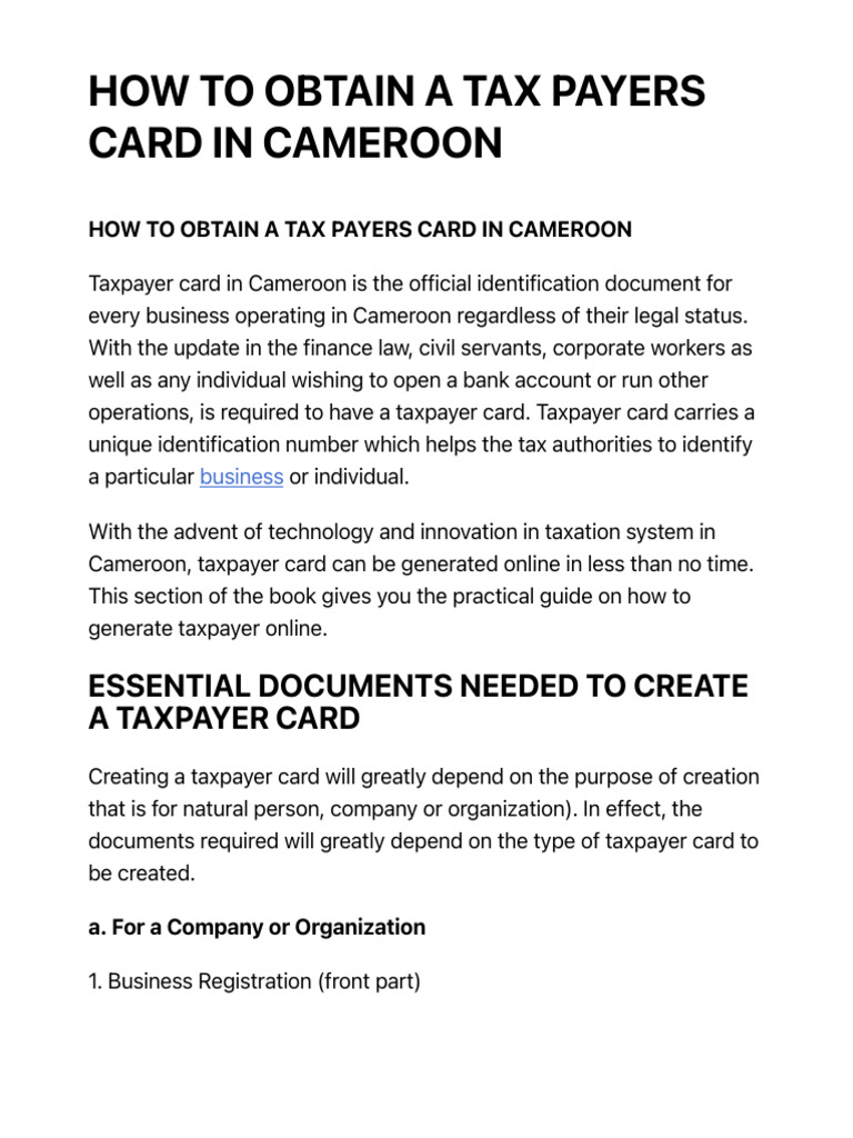 How To Obtain A Tax Payers Card in Cameroon | PDF | Identity Document ...