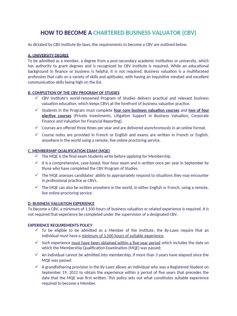 How to Become a CBV | PDF | Valuation (Finance) | Business Valuation