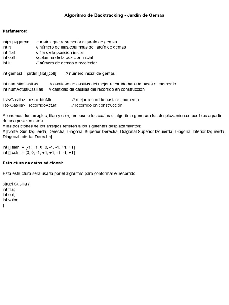Backtracking: Recorrido Óptimo en Jardín de Gemas | PDF | Algoritmos y Estructuras de Datos ...