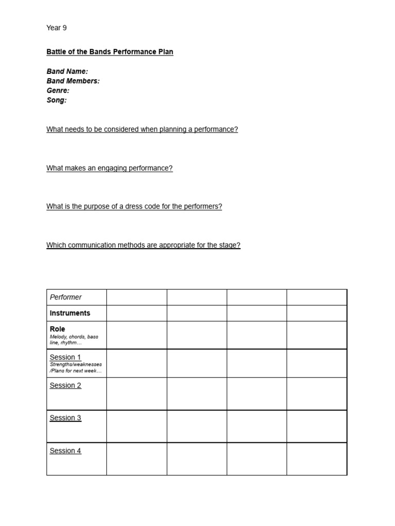 Year 9 Battle of the Bands Guide | PDF