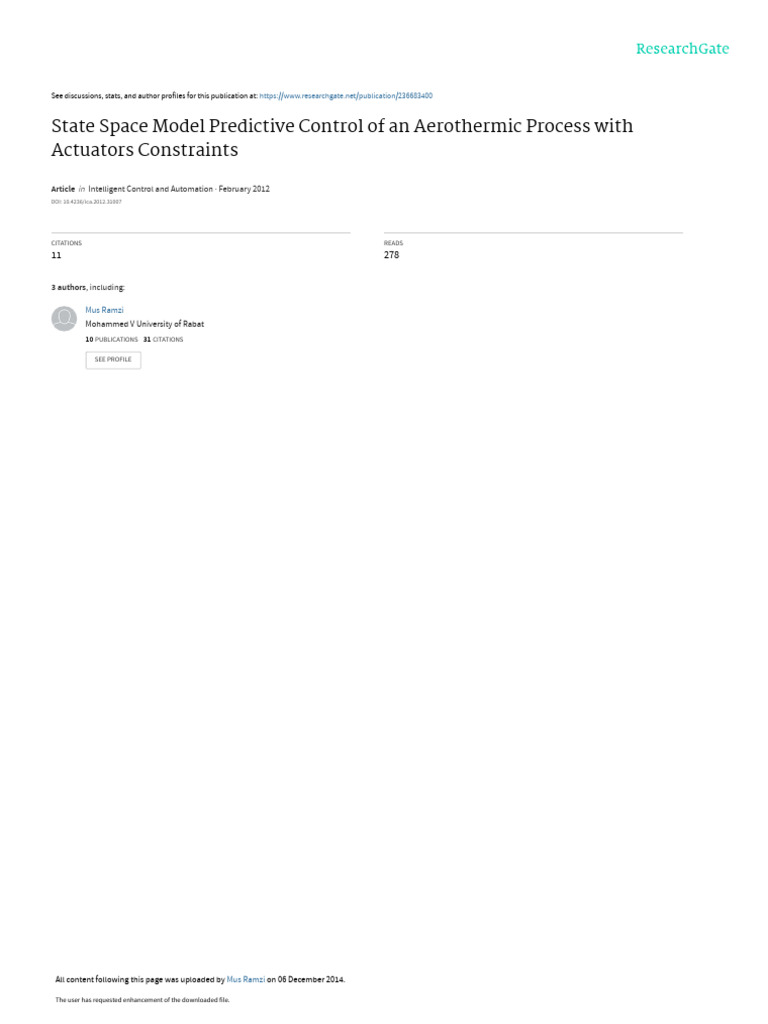 State Space Model Predictive Control Of An Aerothe Pdf Matrix Mathematics Mathematics