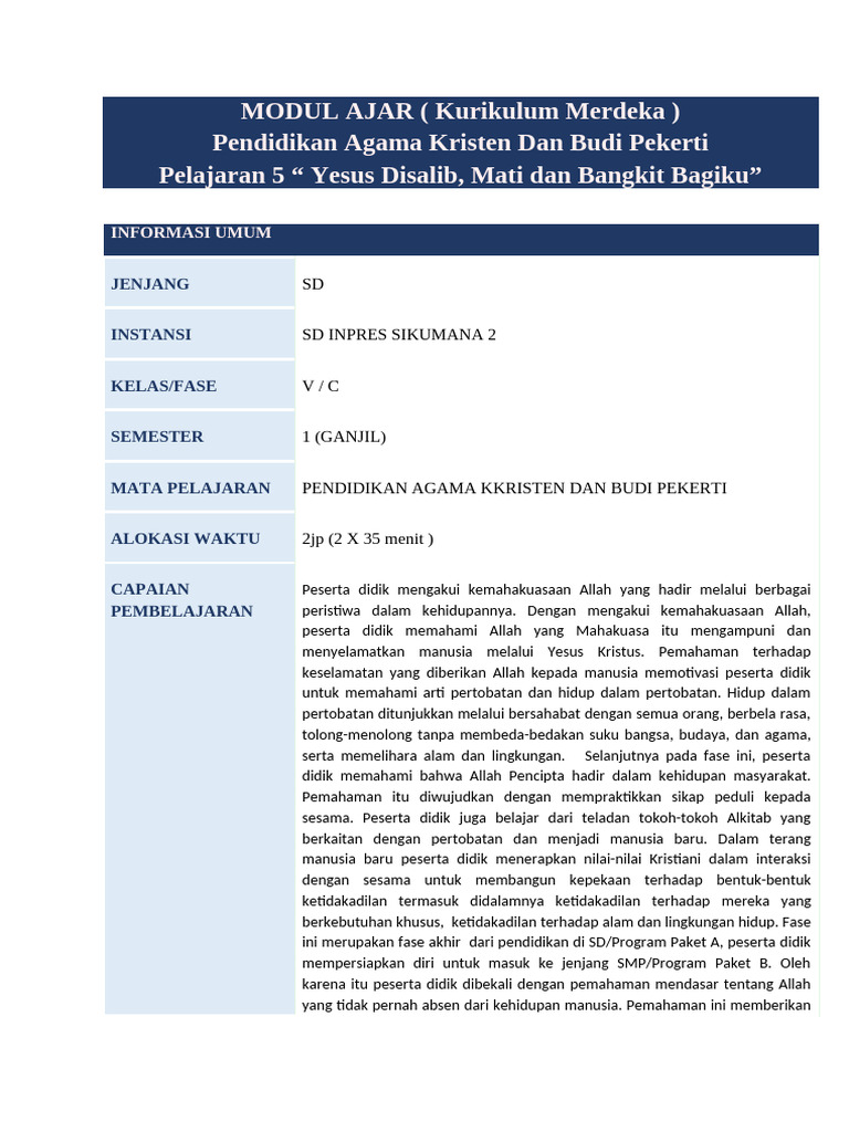 Modul Ajar Putri Pel 5 | PDF
