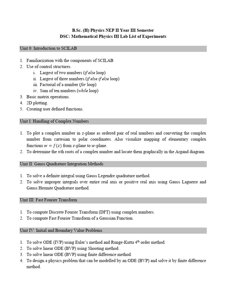 B.Sc. NEP SemIII DSE NA Lab List of Expts | PDF | Teaching Methods & Materials