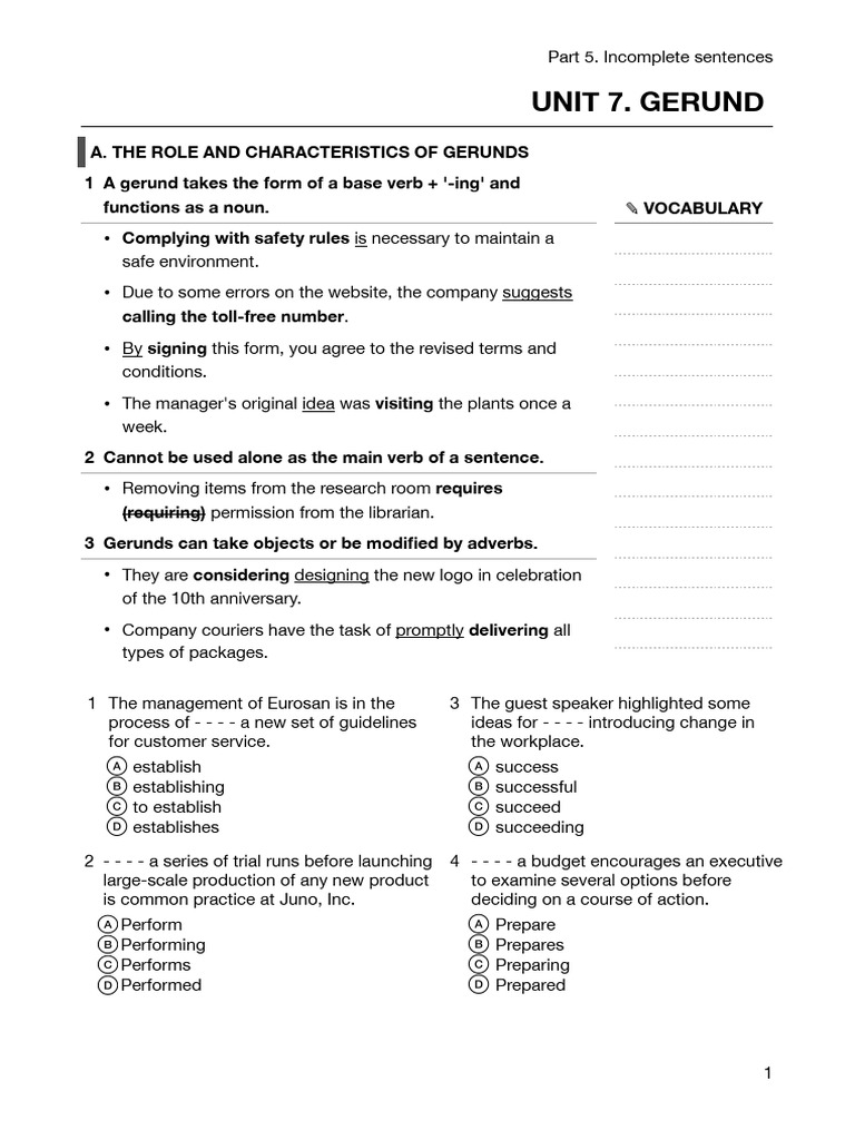 U7. Gerund | PDF | Verb | Adverb