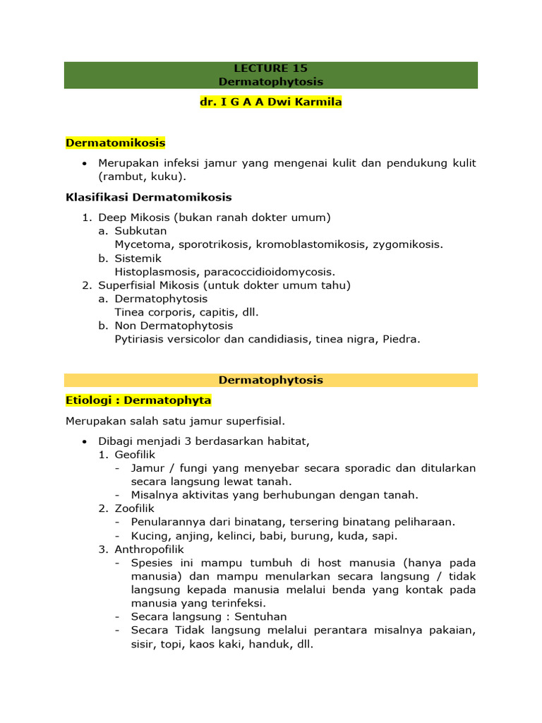 LECTURE 15 - Dermatophytosis | PDF | Kesehatan Holistik | Sains & Matematika