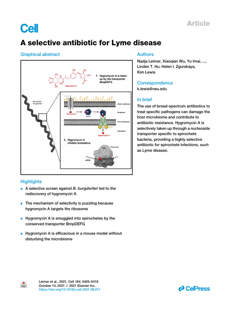 A Selective Antibiotic For Lyme Disease 2021 Cell | PDF | Lyme Disease ...