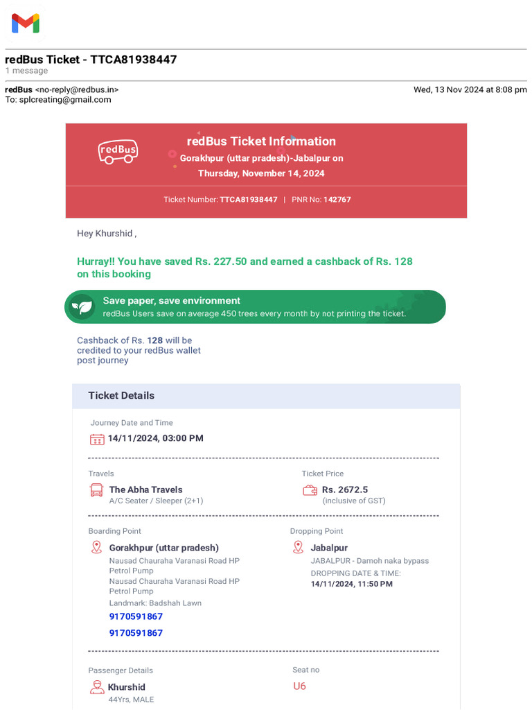 Red Bus Ticket - TTCA81938447 | PDF | Bus
