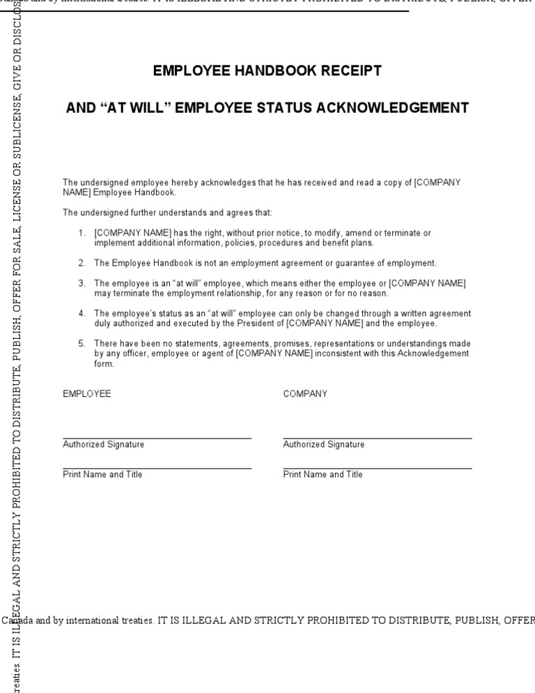 Employee Handbook Receipt Acknowledgement | PDF