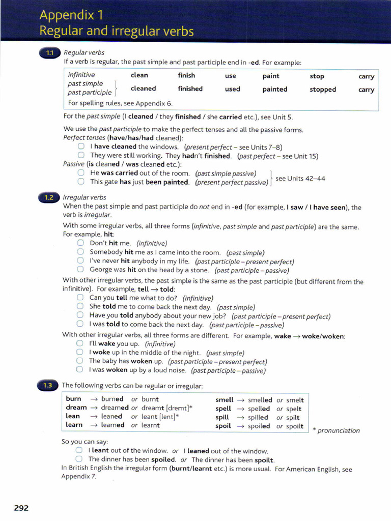 Regular and irregular verbs, past | PDF | Grammar | Linguistic Morphology