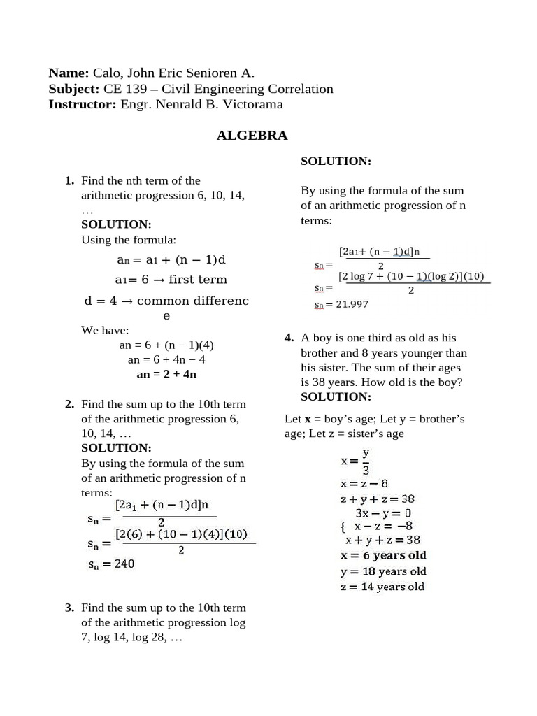 Arithmetic Progression and Age Problems | PDF | Applied Mathematics ...