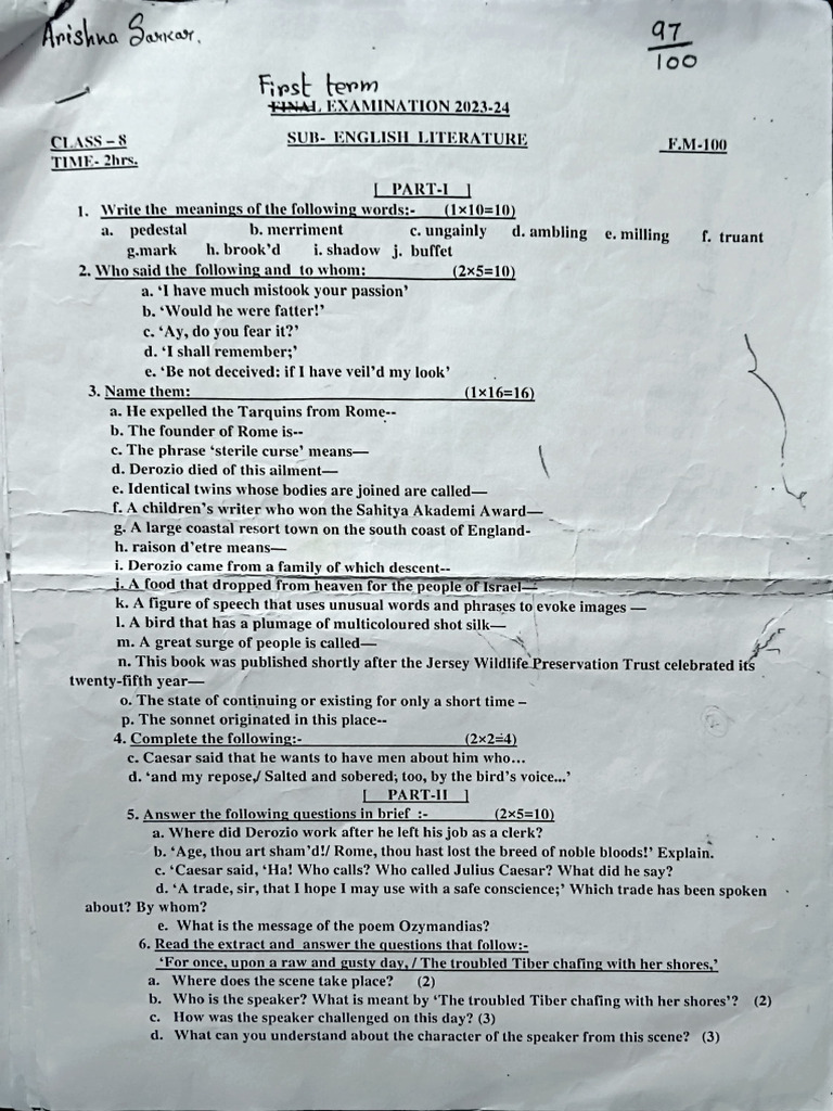 Class 8 Halfyearly Questions | PDF