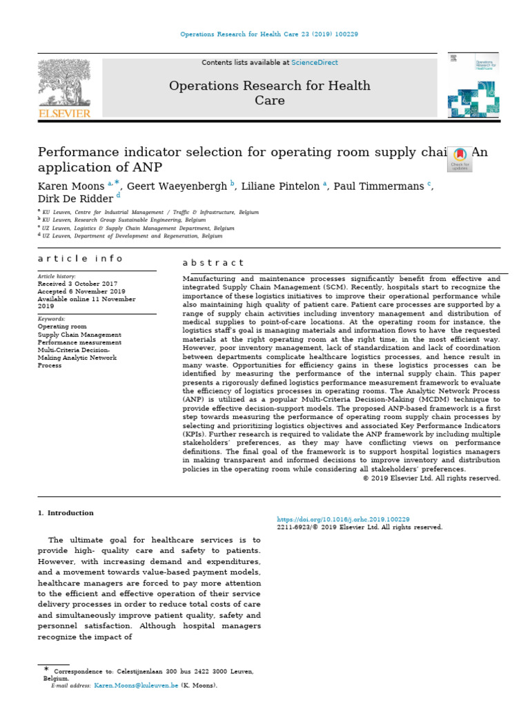 Performance Indicator Selection For Operating Room Supply Chains An ...