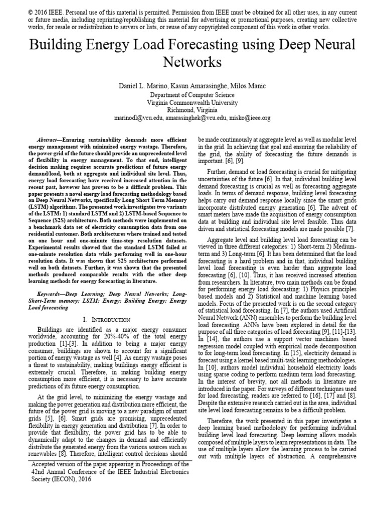 Building Energy Load Forecasting Using Deep Neural Networks | PDF | Forecasting | Artificial ...