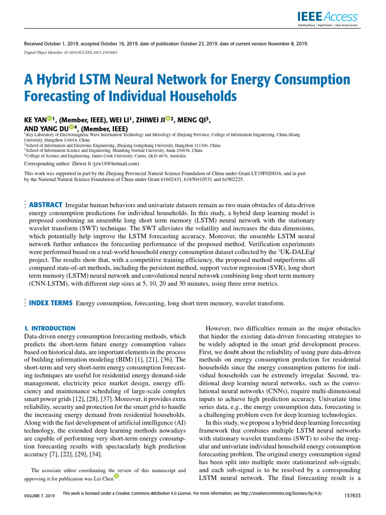 A Hybrid LSTM Neural Network For Energy Consumption Forecasting of Individual Households | PDF ...