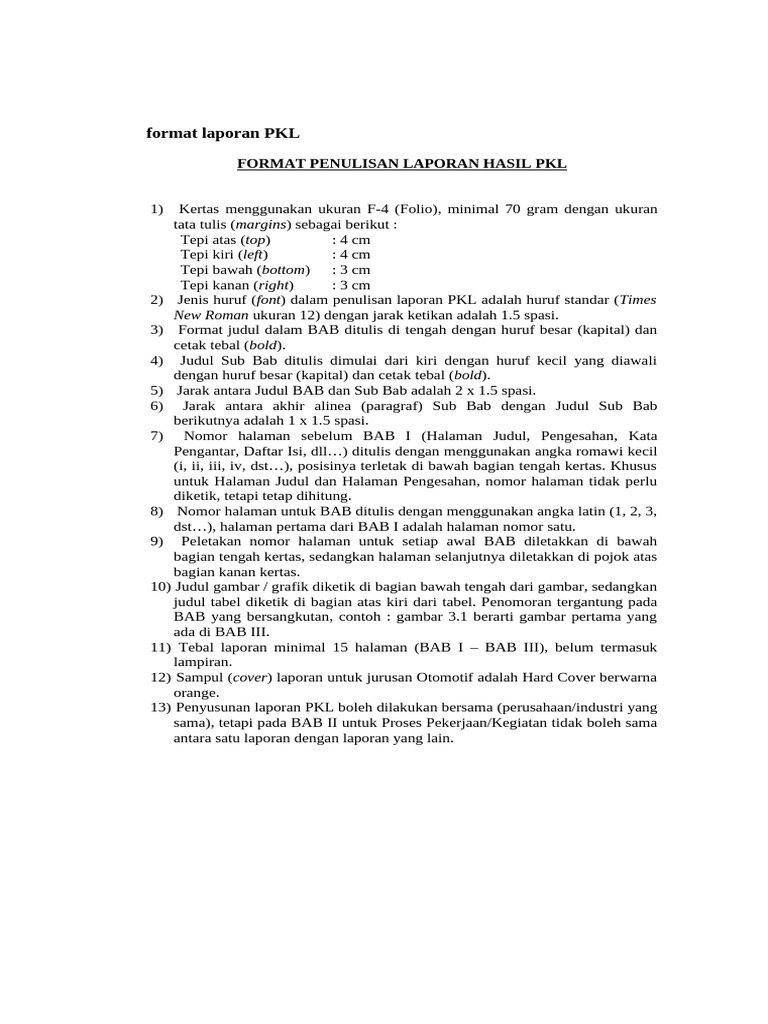 Format Margins Laporan PKL SMK | PDF