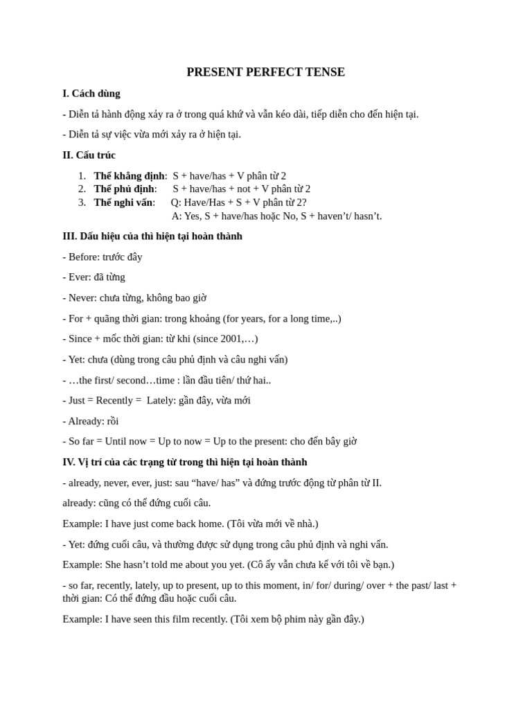 Present Perfect Tense | PDF