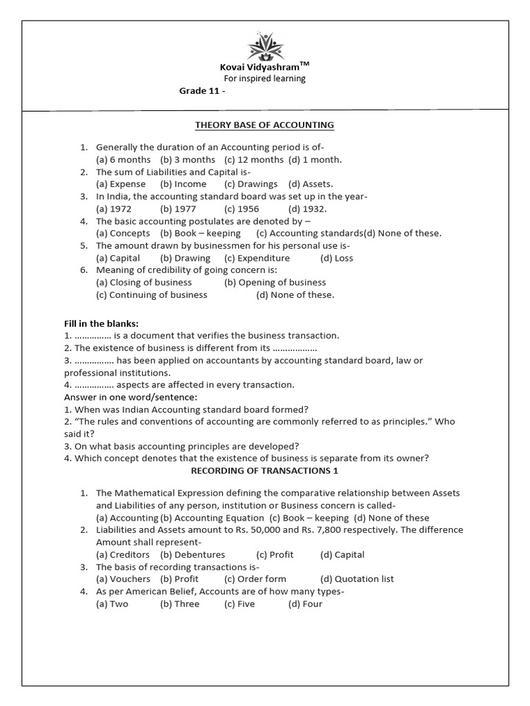 Accountancy Worksheet | PDF | Debits And Credits | Banks